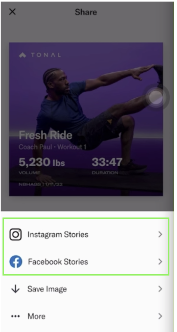 Share Workout Stats from the Tonal Mobile App